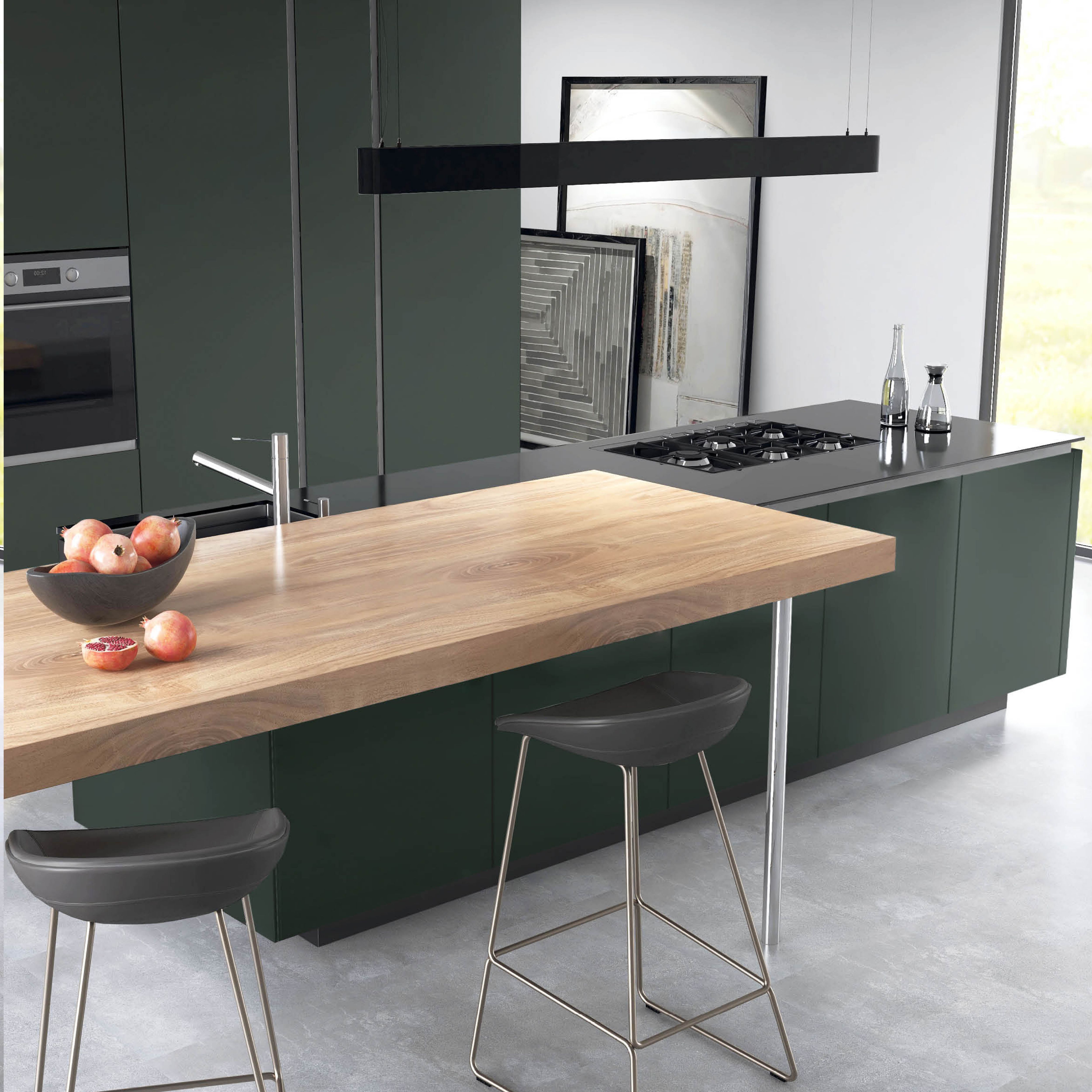 Premium Kitchens Ethos Matt green Standard Clad on wall panel (H)960mm ...