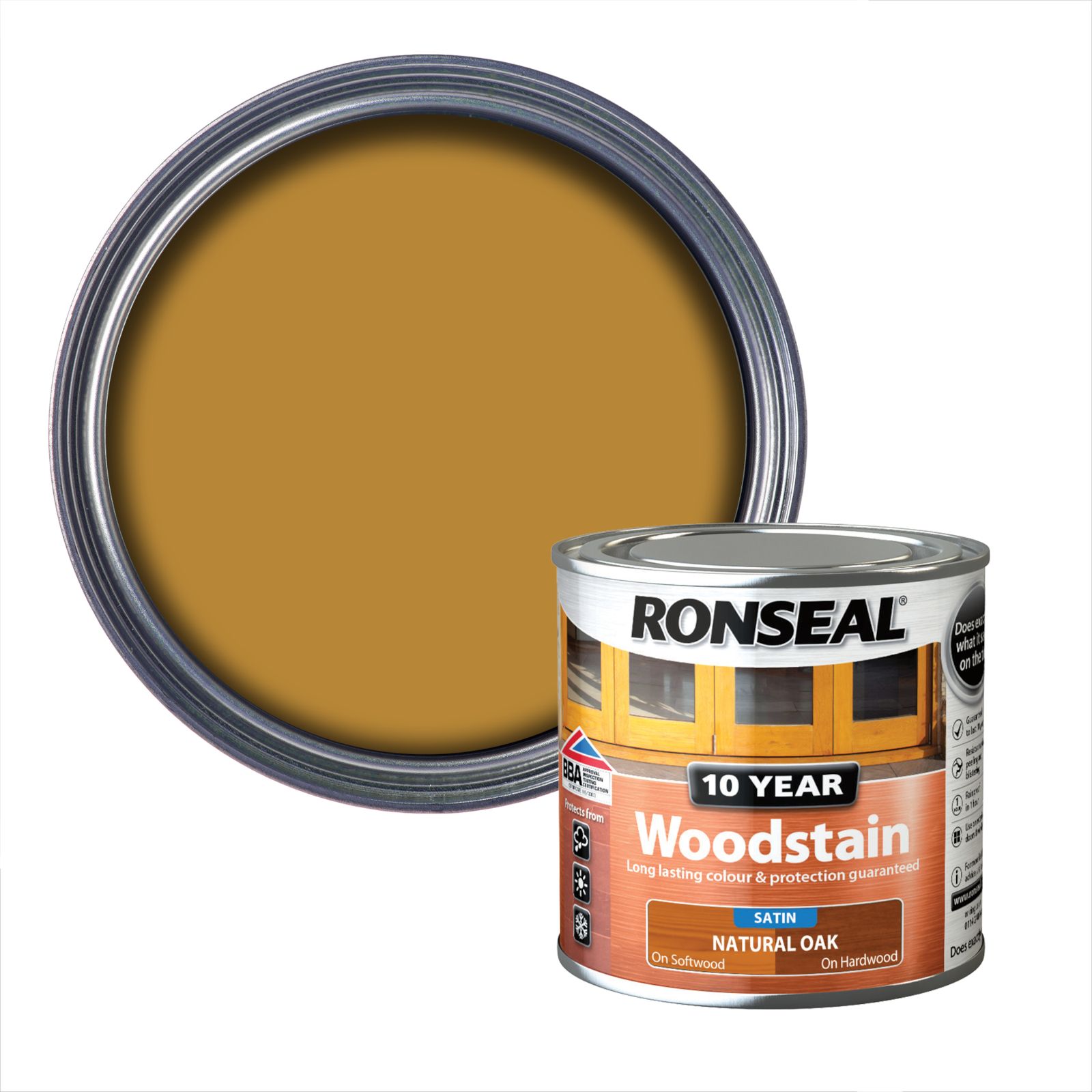 Ronseal 10 Year Natural oak Satin Quick dry Doors & window frames Wood ...