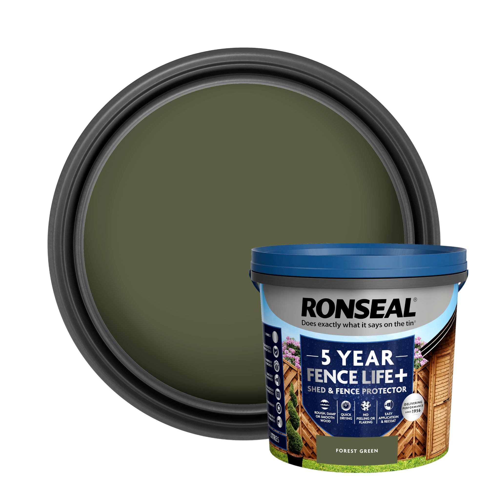 Ronseal 5 Year Fence Life+ Shed & Fence Protector Forest green Matt ...