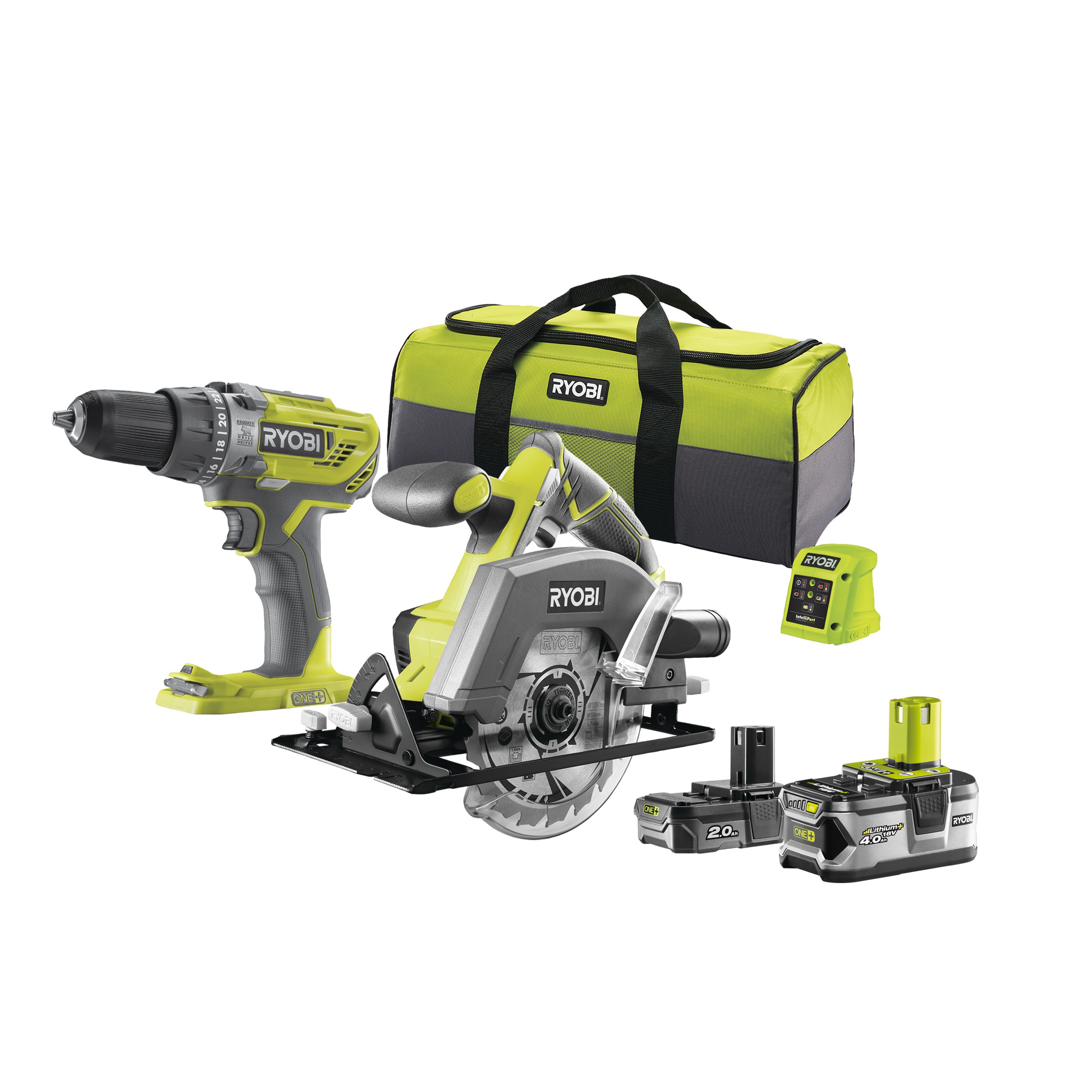 Ryobi 18V Li-ion One+ Cordless 2 piece Power tool kit RCK182L-242S ...