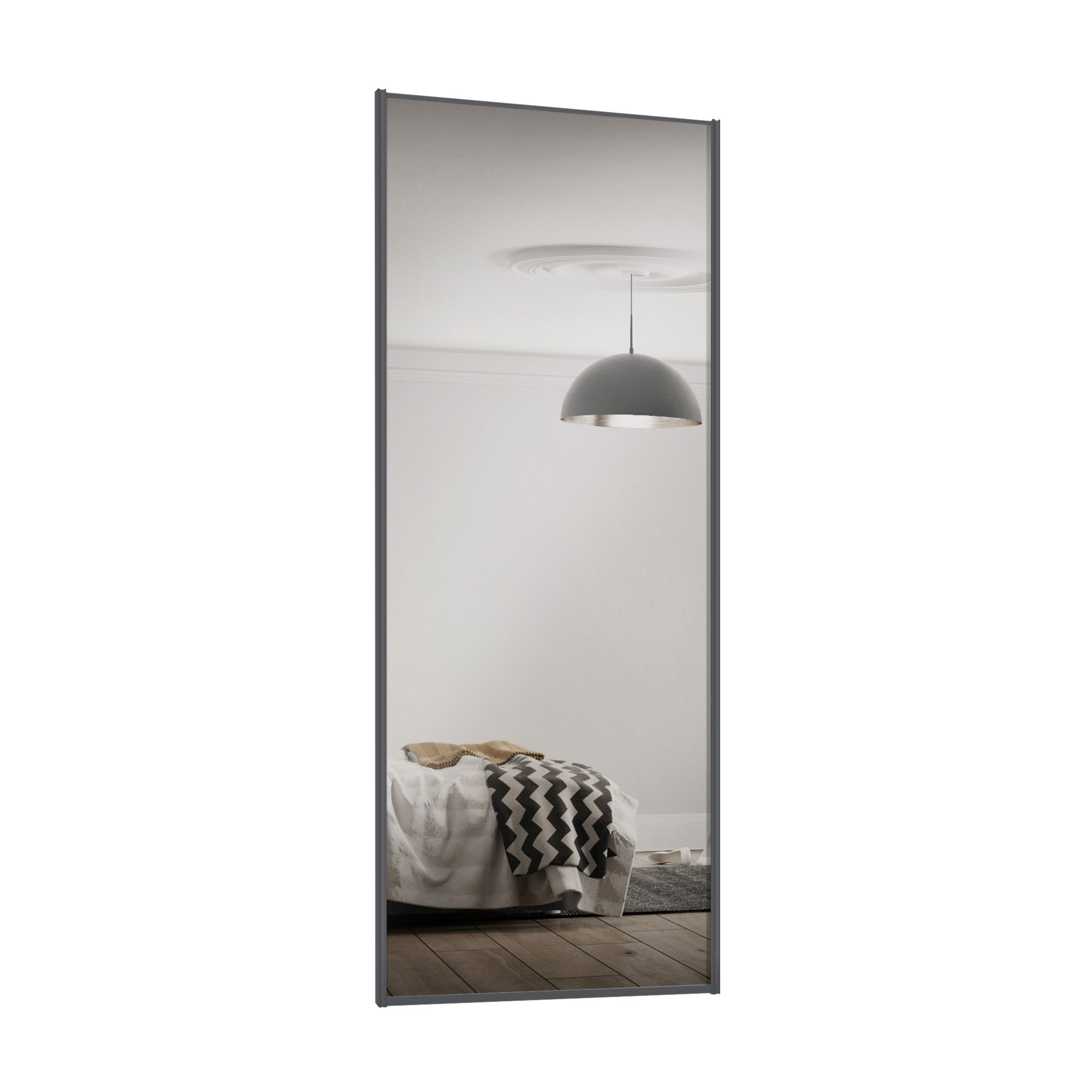 Spacepro Classic 1 Panel Mirrored Graphite framed Sliding wardrobe door (H)2220mm (W)610mm