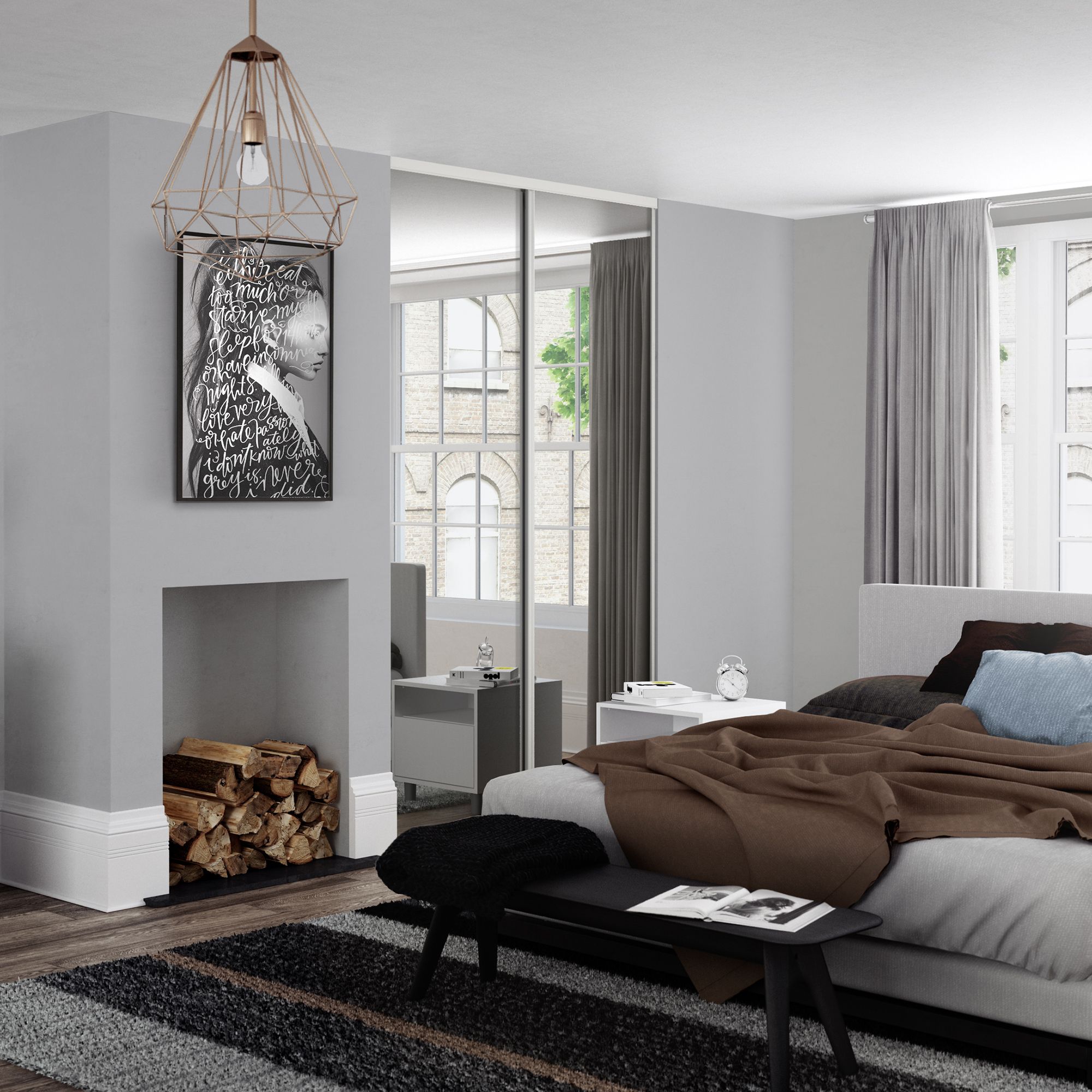 Spacepro Classic Mirrored 2 door Sliding Wardrobe Door kit (H)2220mm (W)1793mm