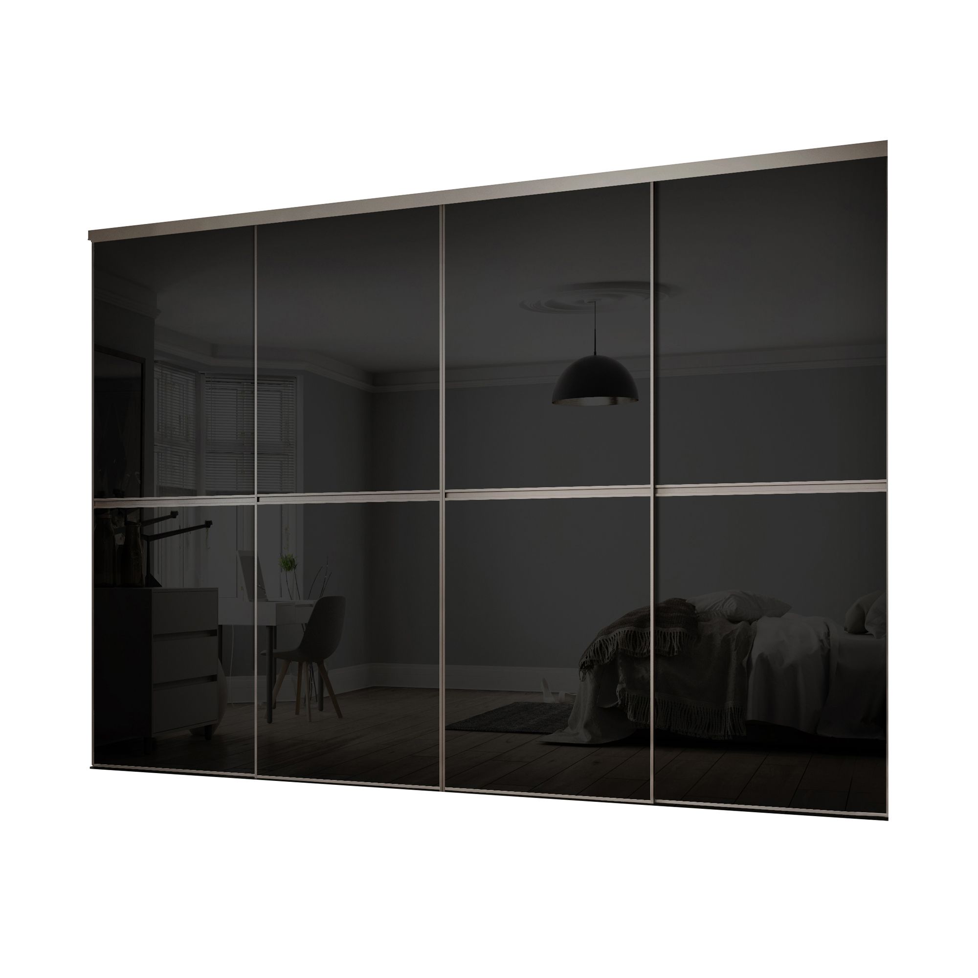 Spacepro Mirror Panelled Black 4 door Sliding Wardrobe Door kit (H ...