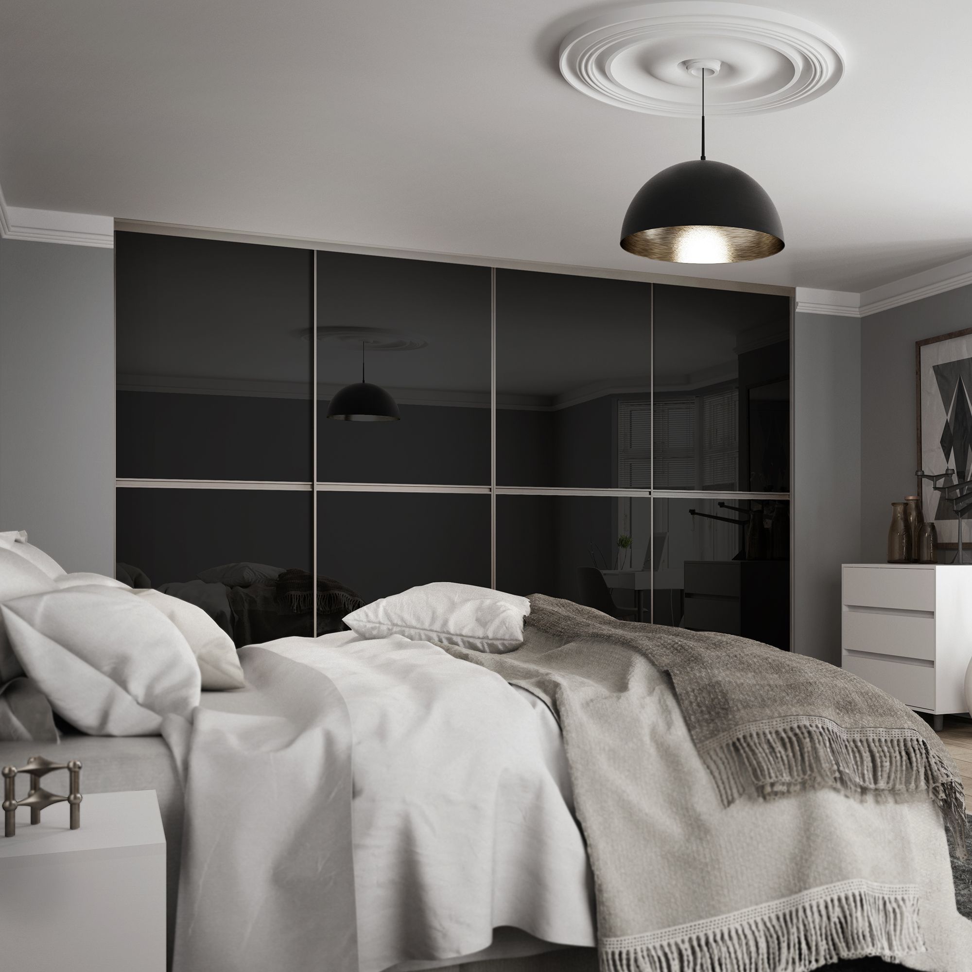 Spacepro Mirror Panelled Black 4 door Sliding Wardrobe Door kit (H ...