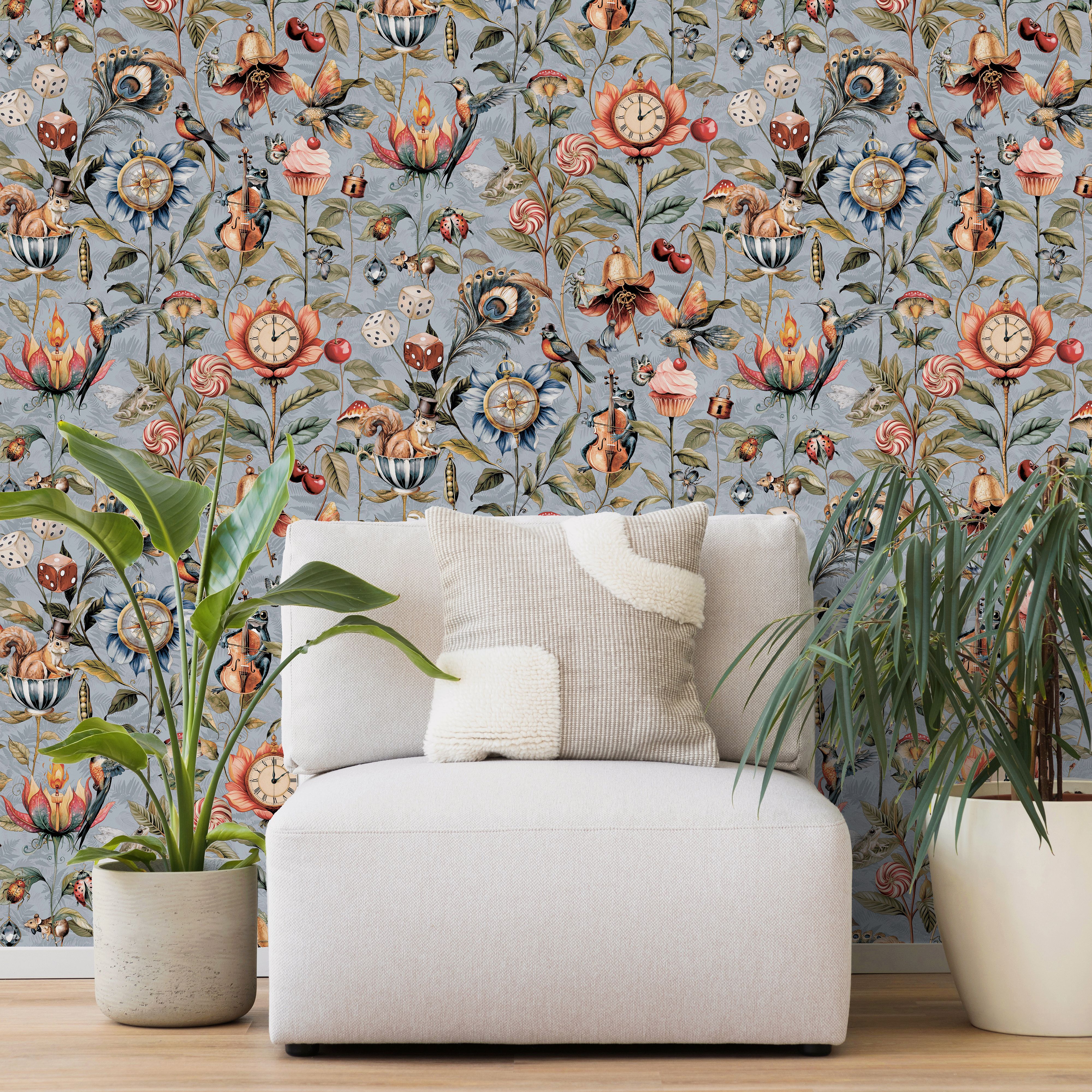 Statement Blue & Multicoloured Curiosity Smooth Wallpaper