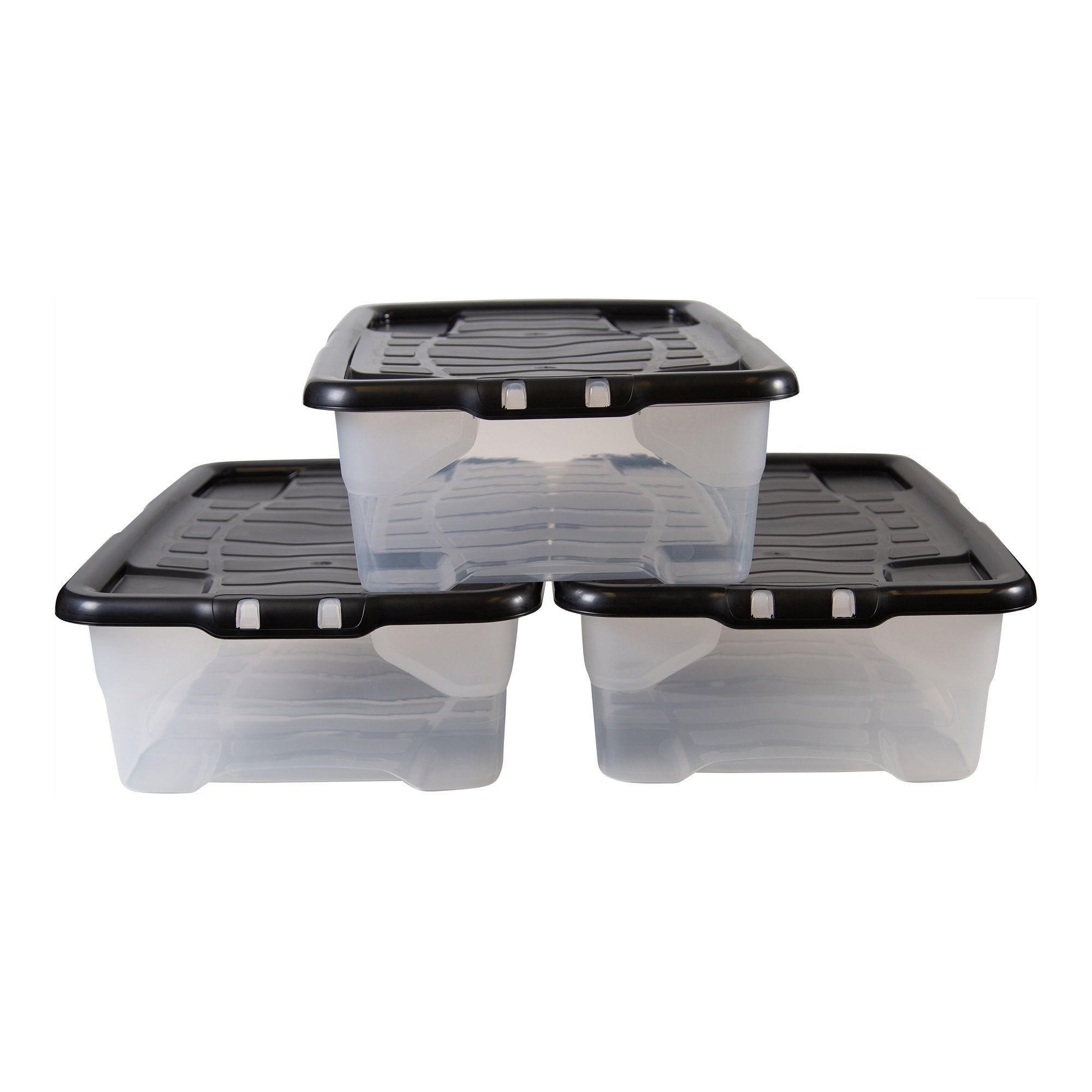 Strata Curve Clear & Black 30L Small Stackable Storage box with Lid ...