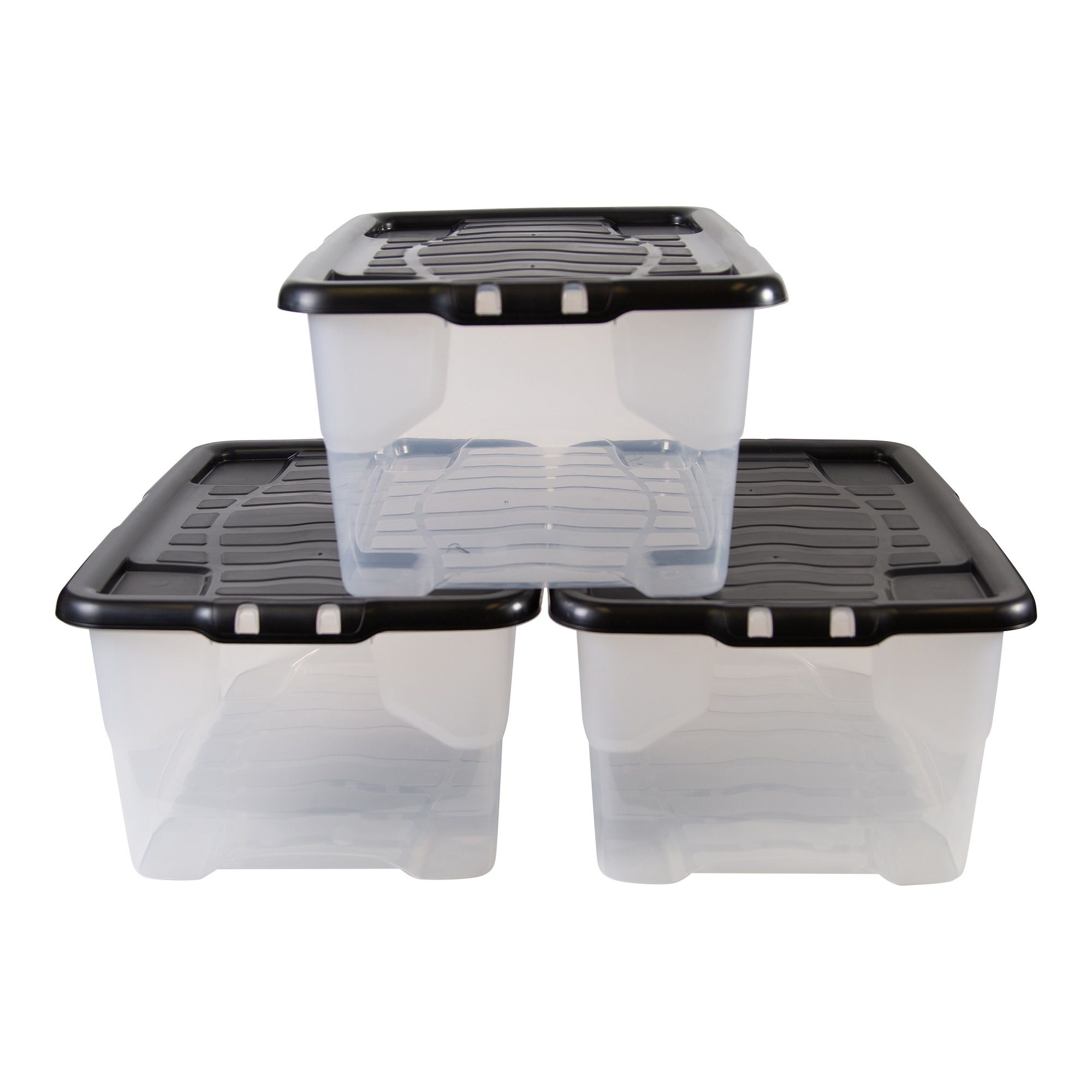 Strata Curve Clear & Black 42L Medium Stackable Storage box with Lid ...