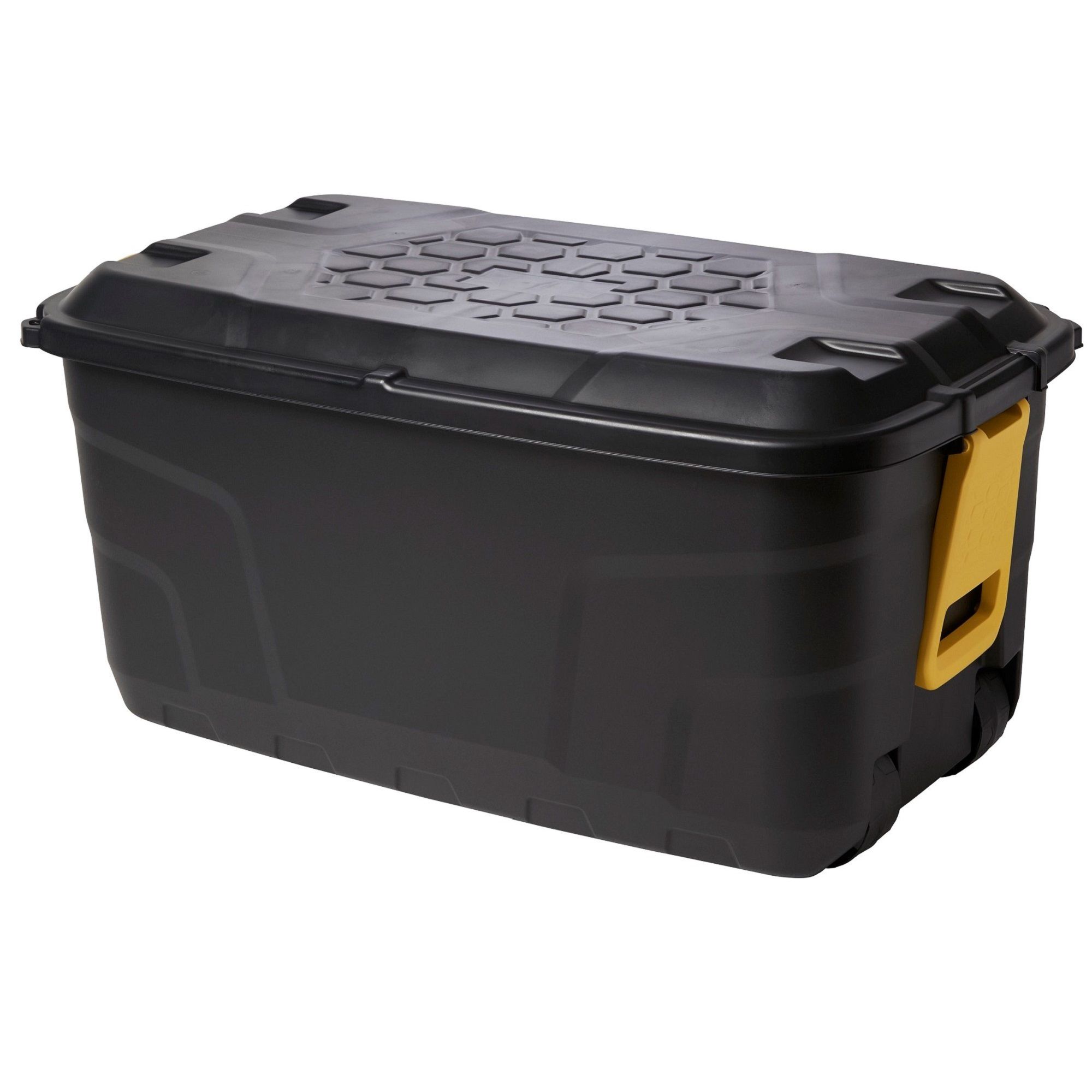 Strata Heavy duty Black 145L Plastic Stackable Wheeled Storage trunk ...