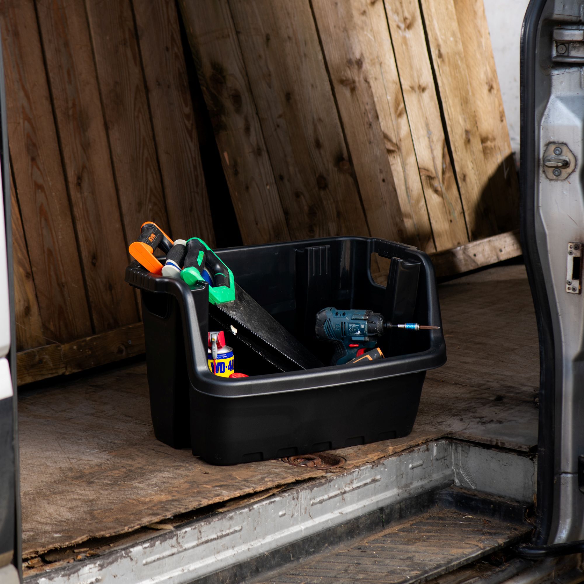 Strata Heavy Duty Range Black 40L Large Plastic Stackable Storage box