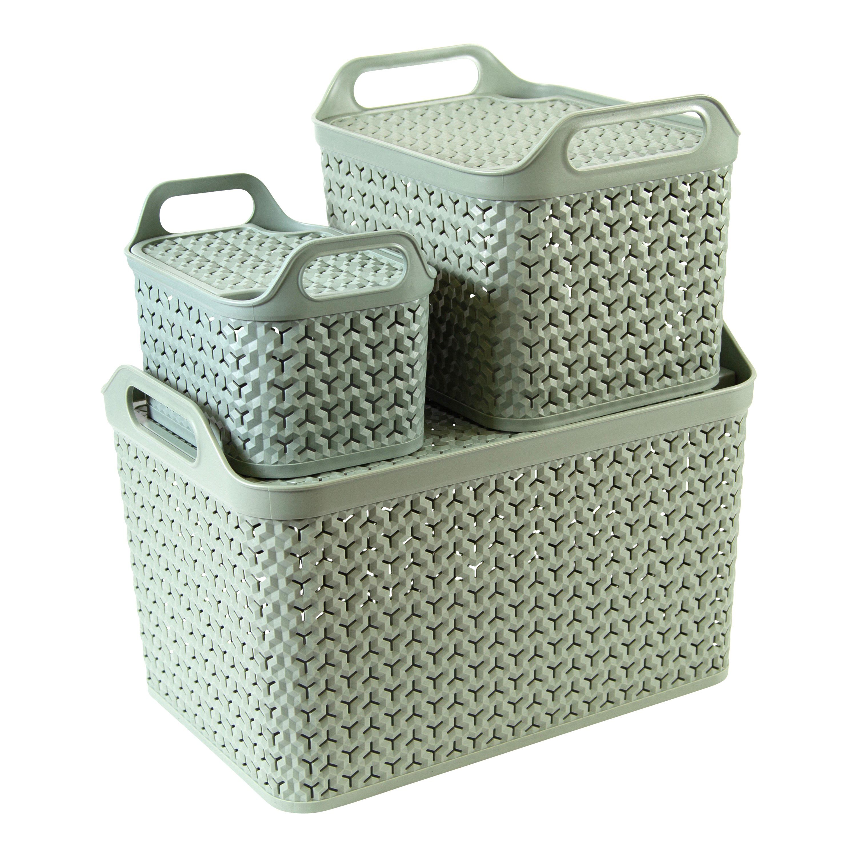 Strata Urban Sage green Plastic Small Stackable Storage basket Lid H 16.5cm W 16.5