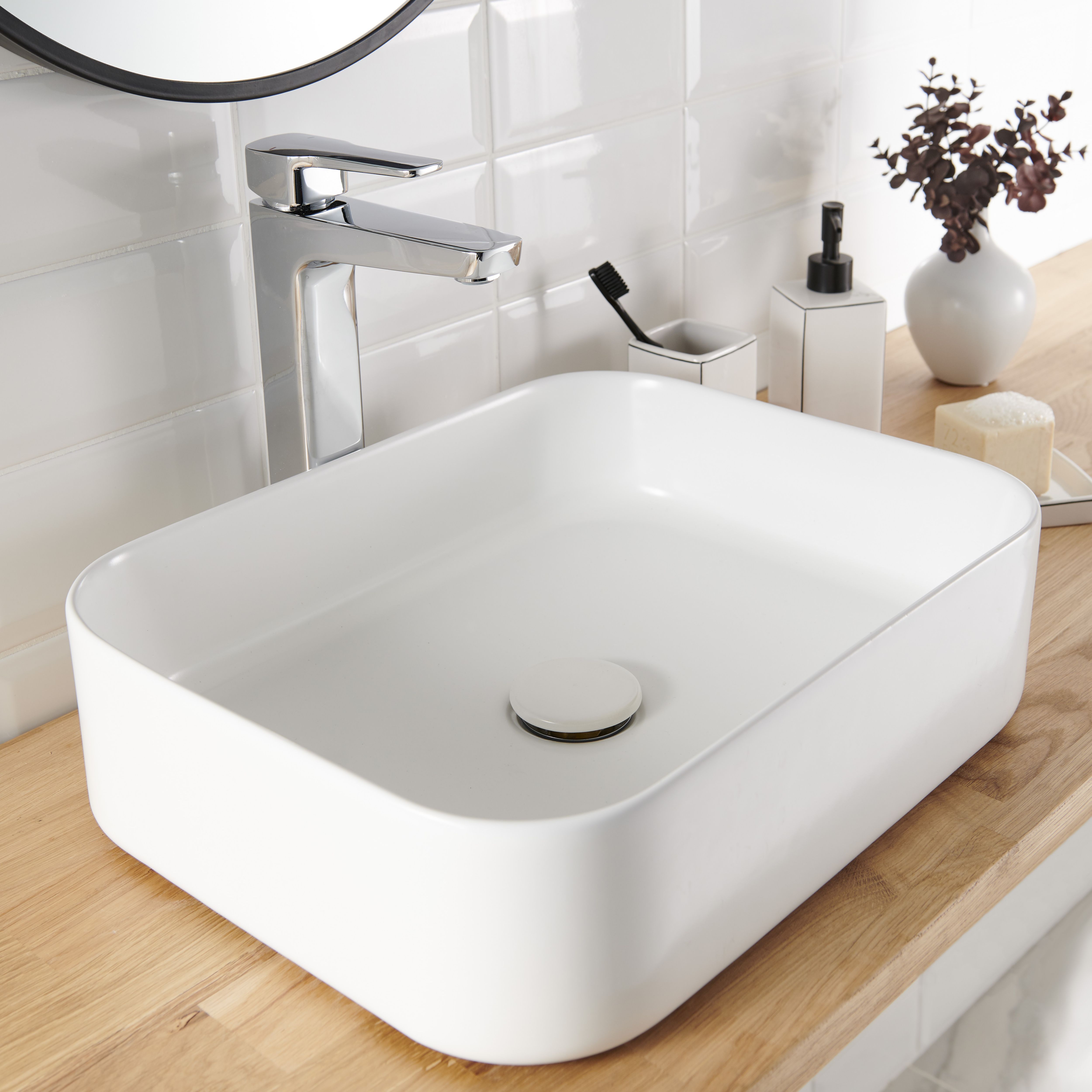 Tekapo Matt White Rectangular Counter top Basin (W)45cm
