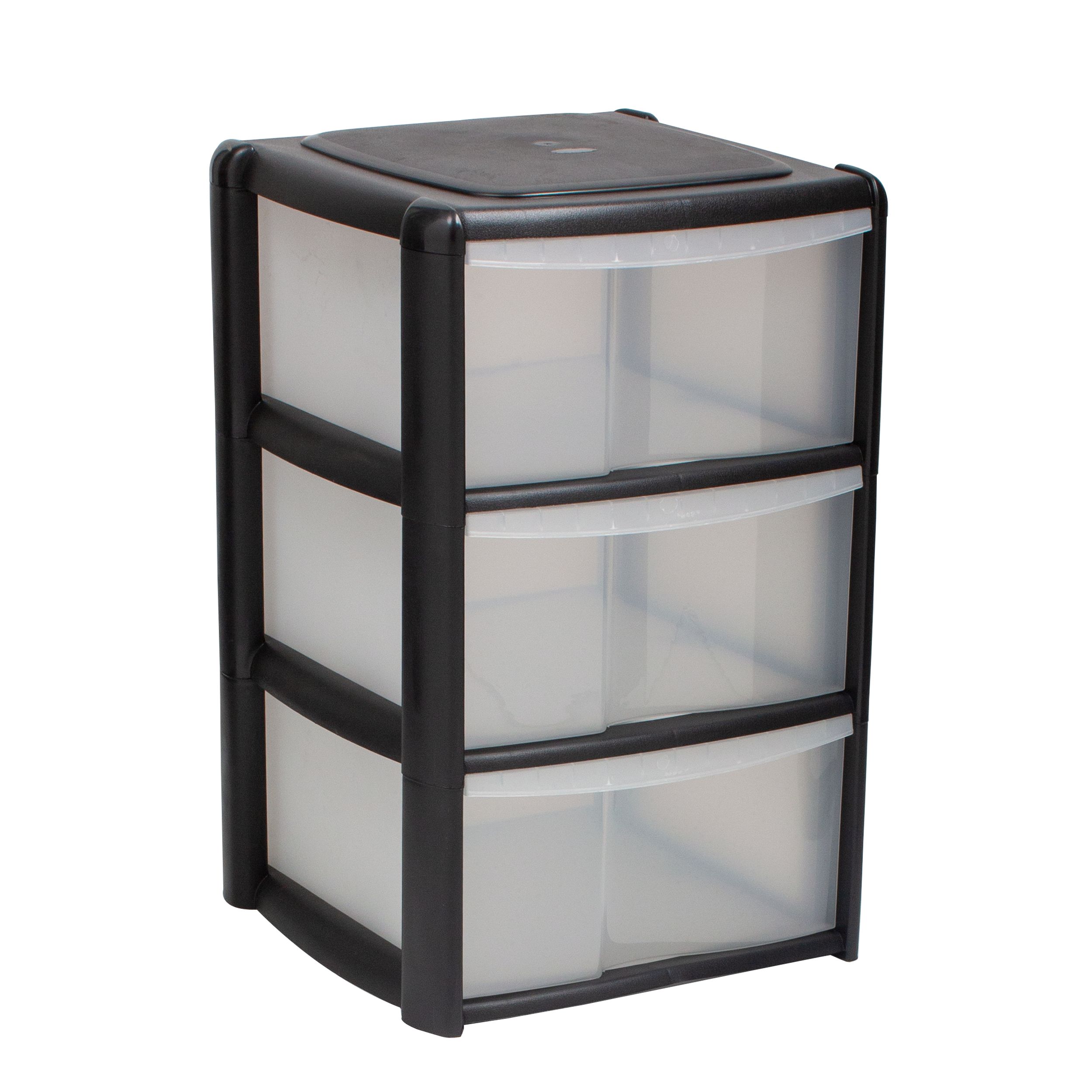 Tontarelli Clear & Black Non-stackable Plastic 3 drawer Tower unit ...