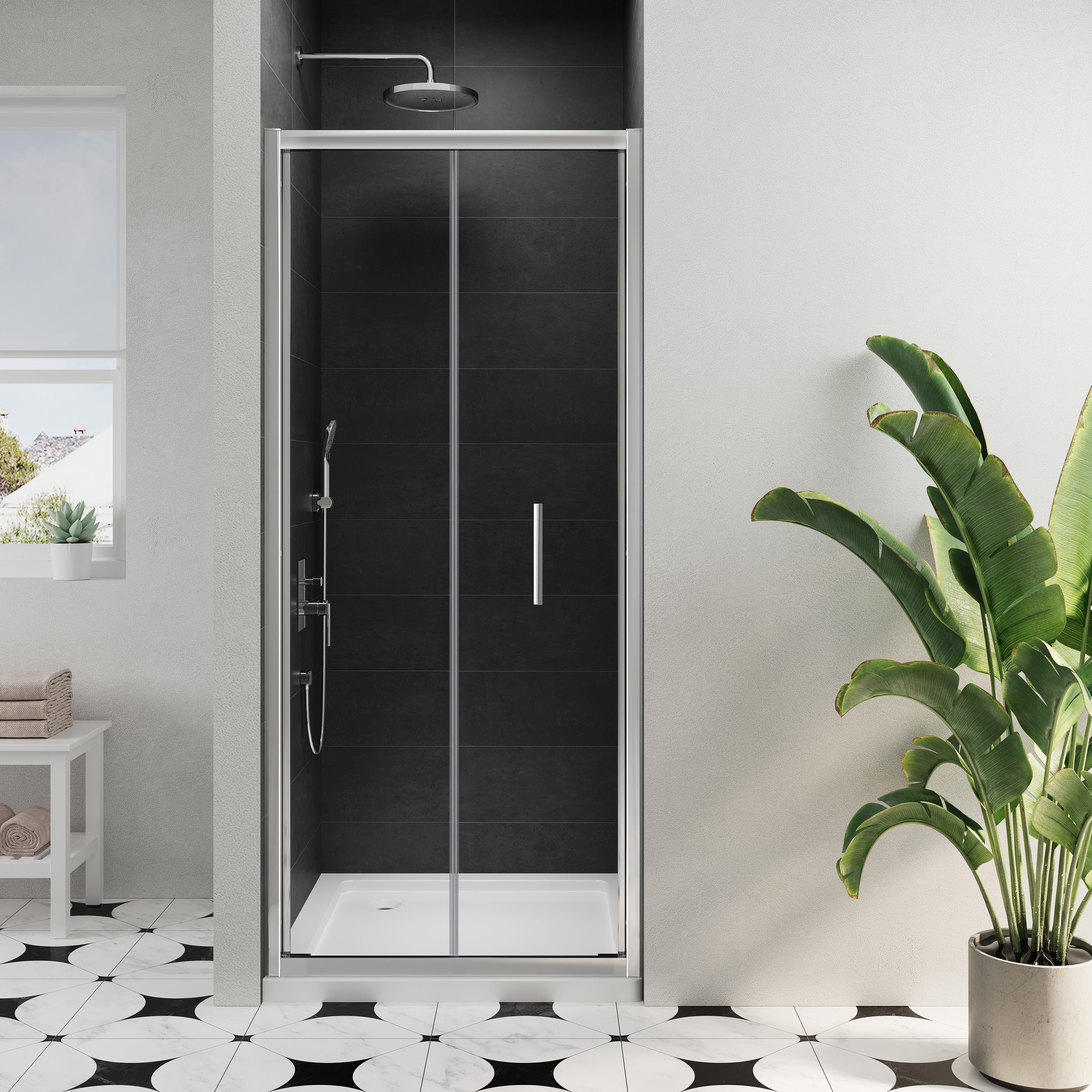 Triton Fast fix Chrome effect Clear Bi-fold Shower door (H)190cm (W)76cm