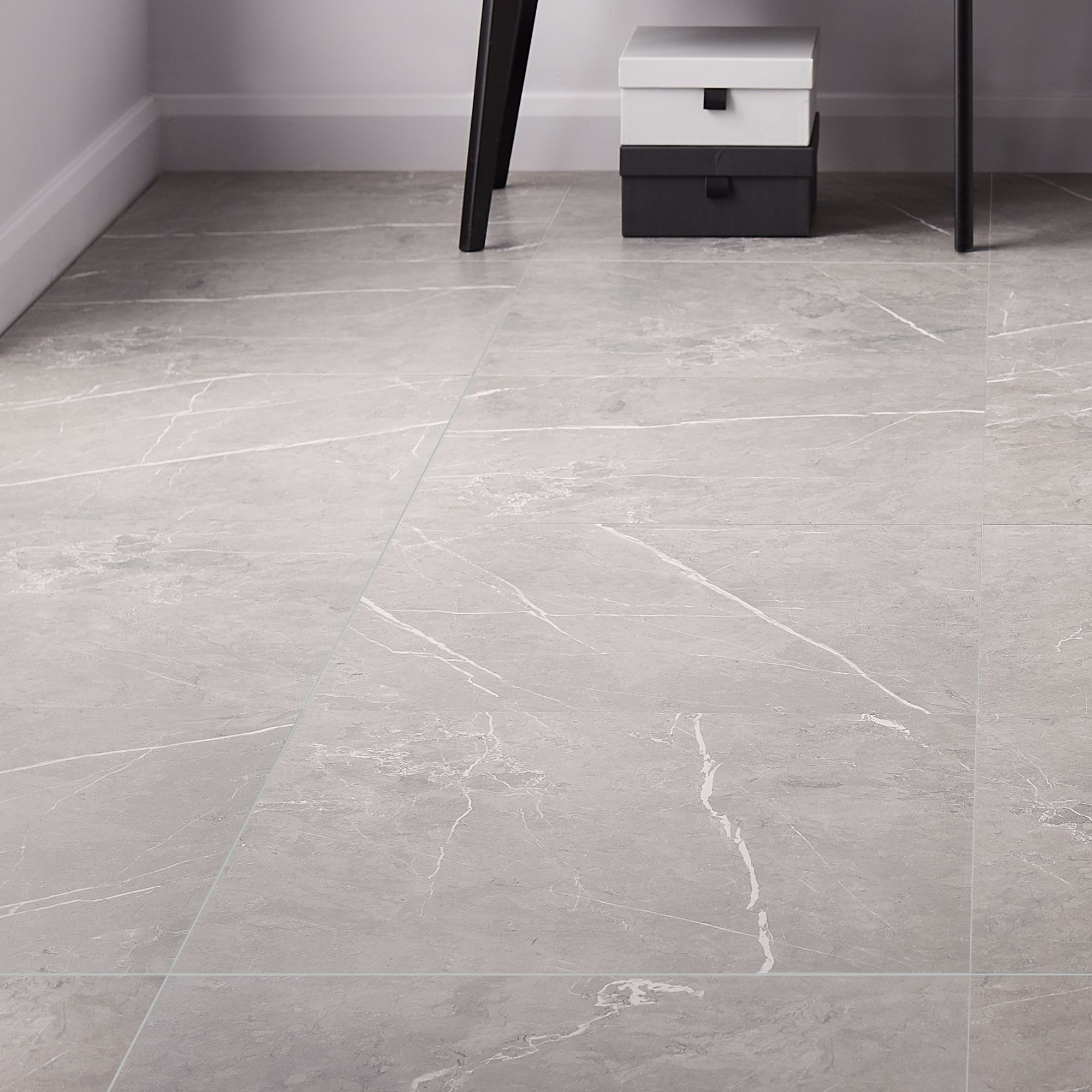 Ultimate Grey Matt Marble effect Porcelain Wall & floor Tile, Pack of 3 ...