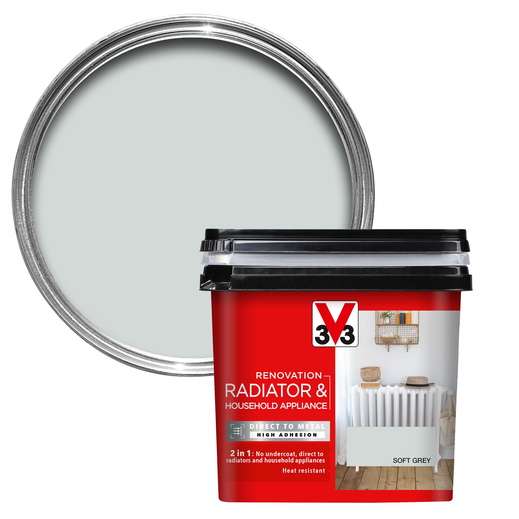 V33 Renovation Soft Grey Satinwood Radiator & appliance paint, 750ml ...