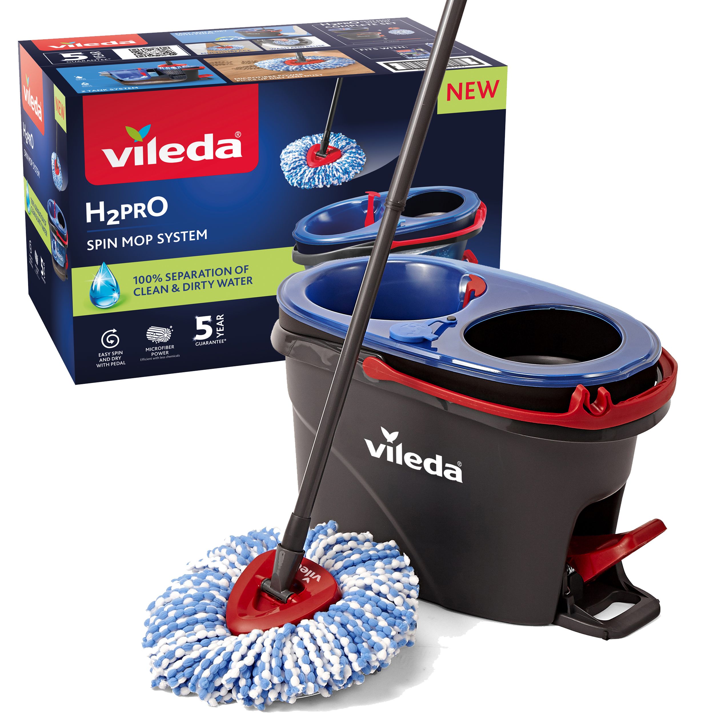 Vileda H2PrO System Grey & Red Microfibre Hard floor Spin mop