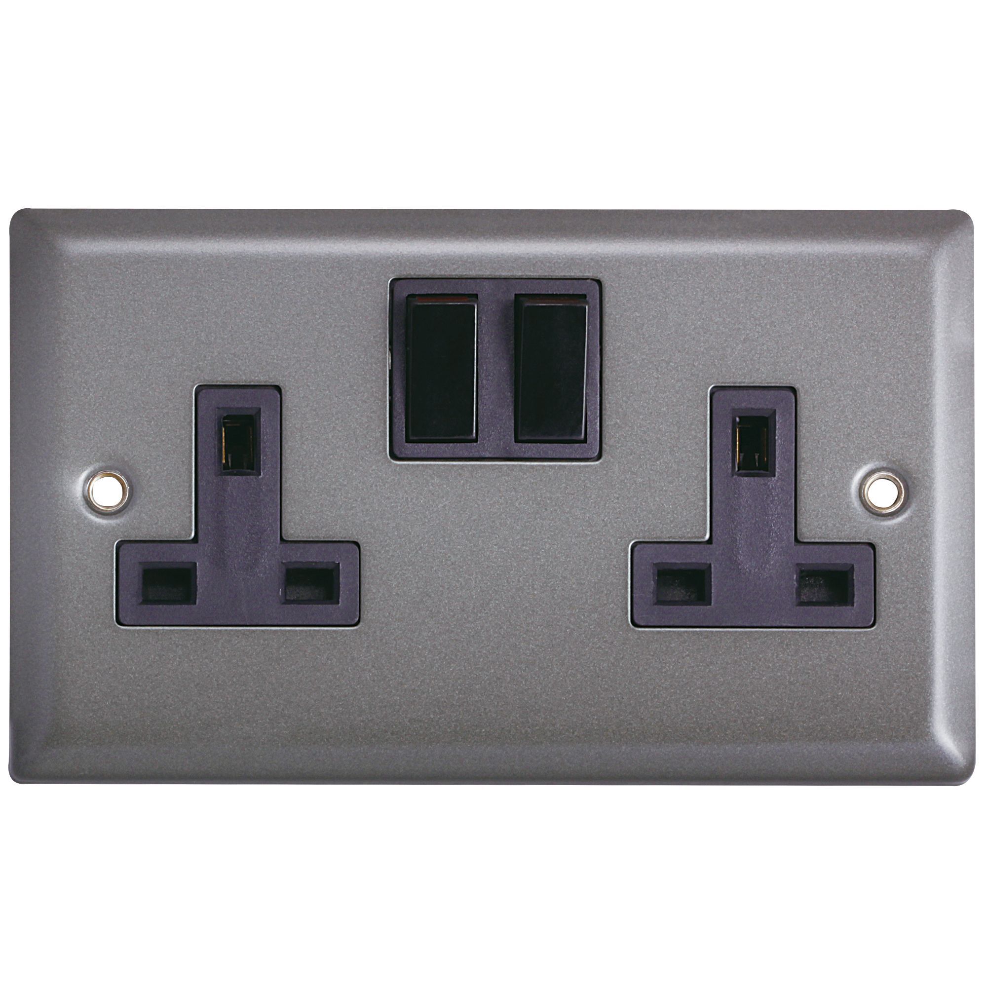 Volex Grey Double 13A Switched Socket with Black inserts | Tradepoint
