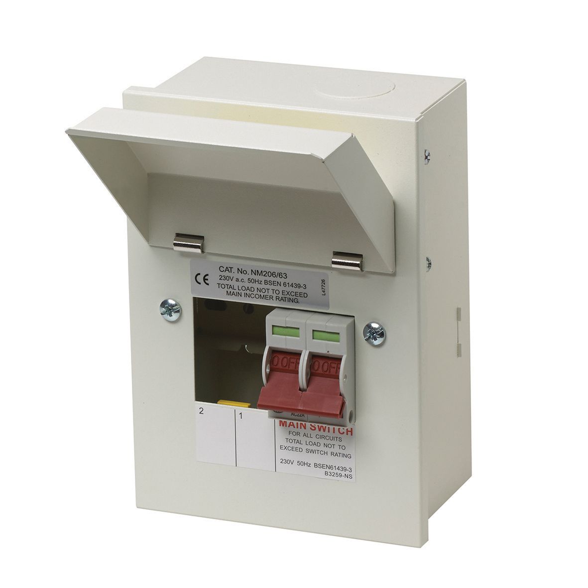 Wylex 2-way Main switch Consumer unit with 63A main switch